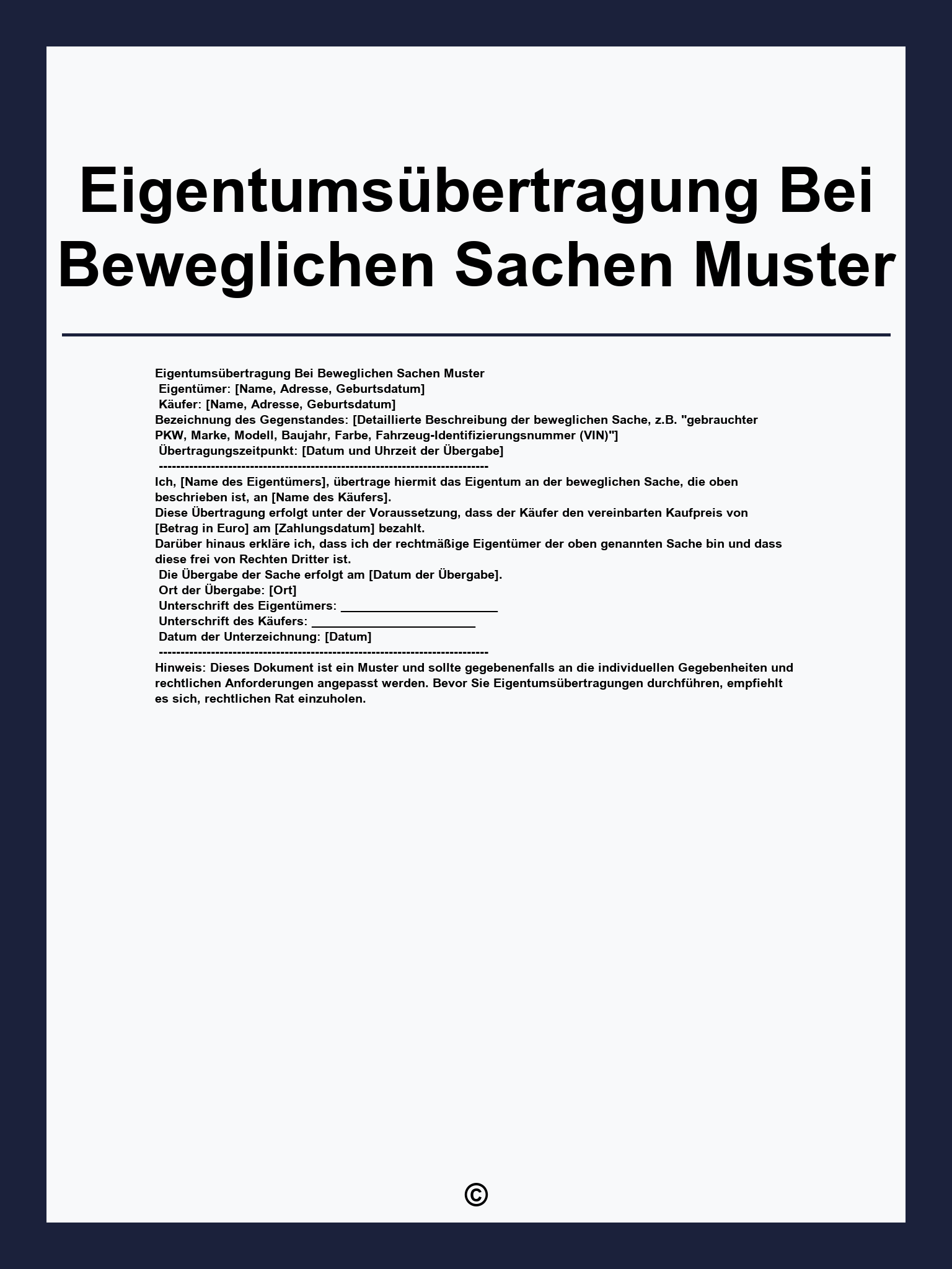 Eigentumsübertragung Bei Beweglichen Sachen Muster