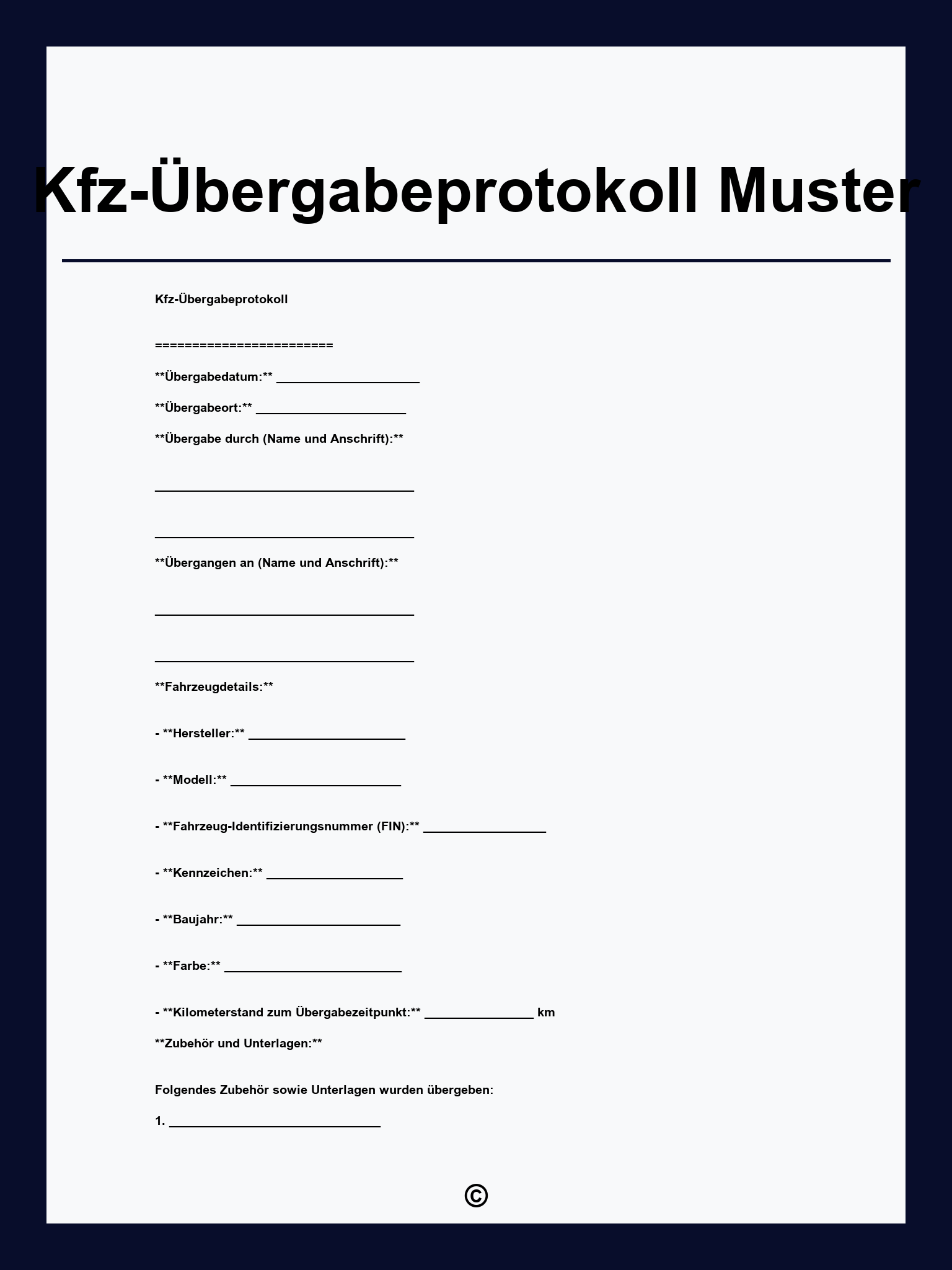 Wunderbar Kfz Bergabeprotokoll Vorlage Word Bild